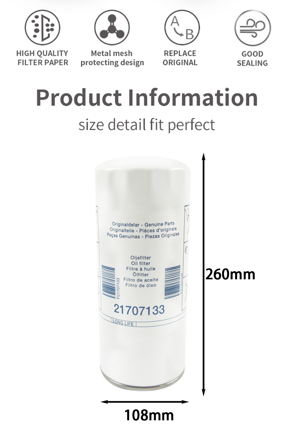 Oil Filter Spare Parts 21707133 for Volvo D9 D11 D12 D16 D162 D163 D165 ...